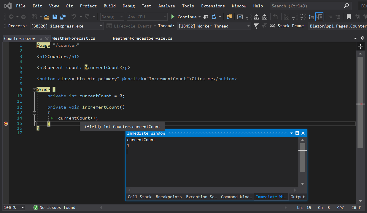 Blazor Server razor components debugging doesn't show variable value on hover · Issue #5168 ...