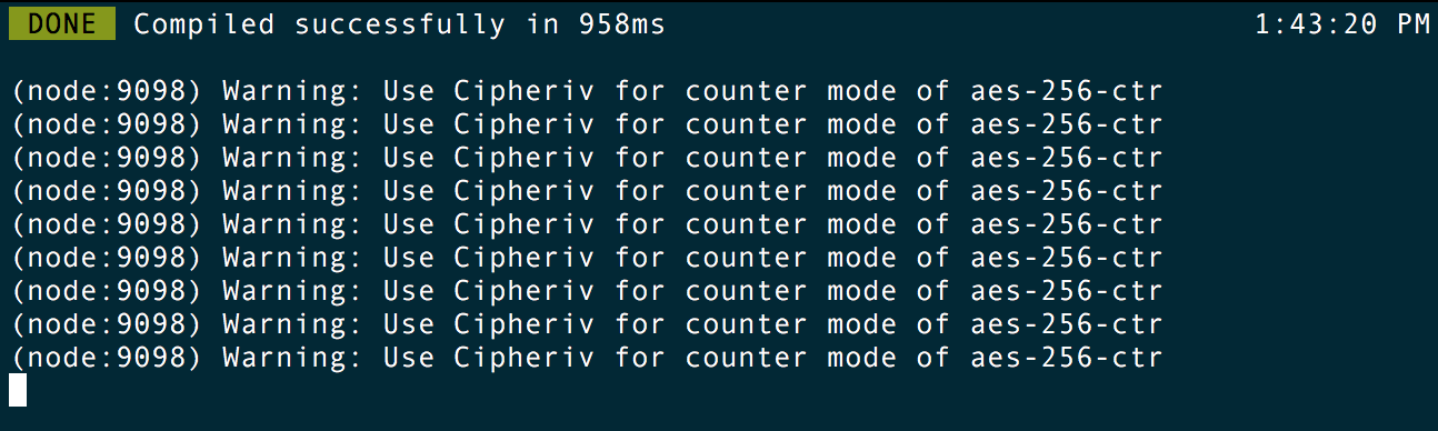 NodeJS Warning "Use Cipheriv for counter mode of aes-256-ctr" · Issue #65 · valery-barysok ...