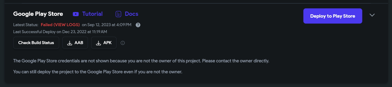 Google Play deployment error: Without advance settings options from mobile deployment section ...
