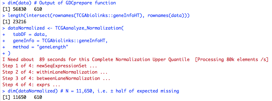 TCGAanalyze_Normalization function seems to throw away genes for no reason using method ...