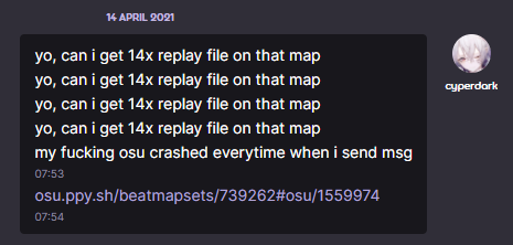 osu crashed when i send message · Issue #727 · ppy/osu-stable-issues · GitHub