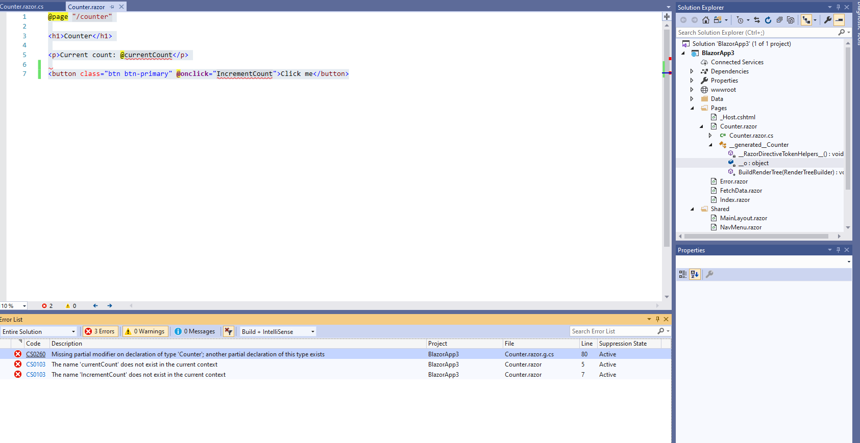 Missing partial modifier on declaration of type 'Counter'; another partial declaration of this ...