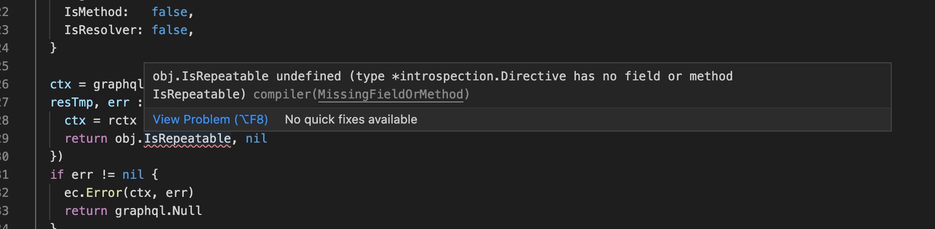 obj.IsRepeatable undefined (type *introspection.Directive has no field or method IsRepeatable ...