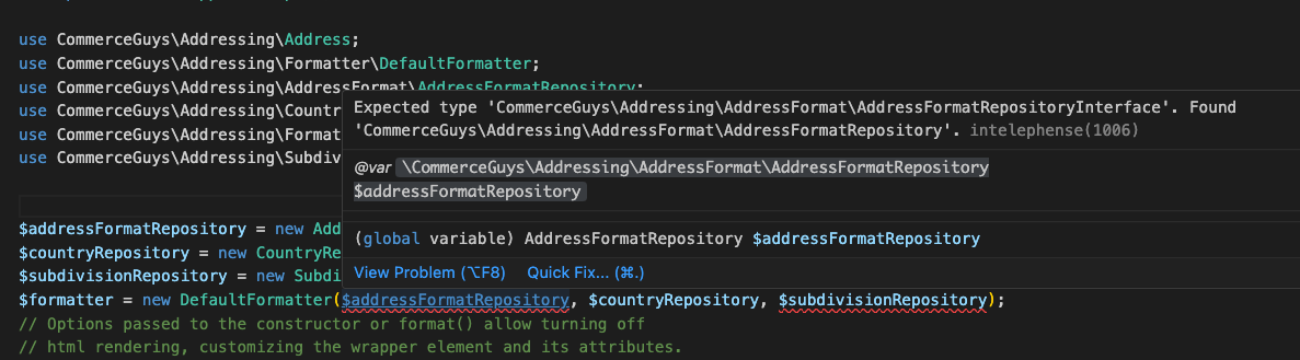 Php Intellisense Error Expected Type Commerceguysaddressing