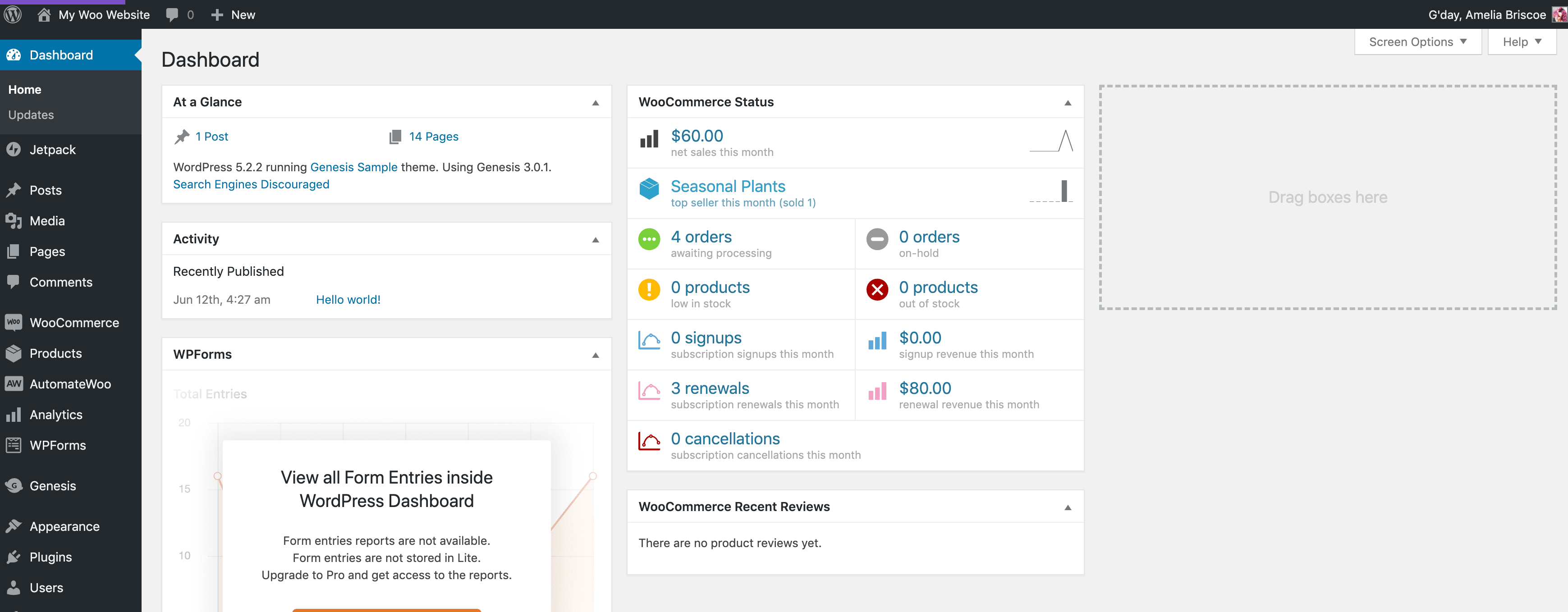 WooCommerce Dashboard widget display not showing correctly after addition of Subscription ...