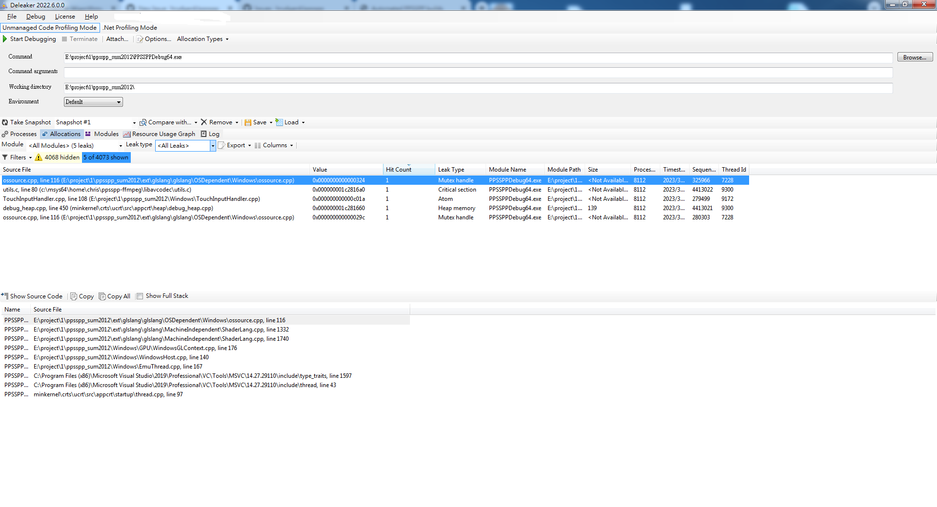 Deleaker 5/4073 report of v1.14.4-766-g625d93a2a · Issue #17077 · hrydgard/ppsspp · GitHub