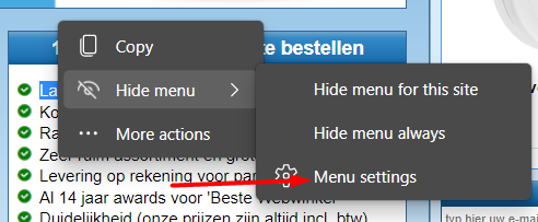 Text selection always show context menu with broken "menu settings ...