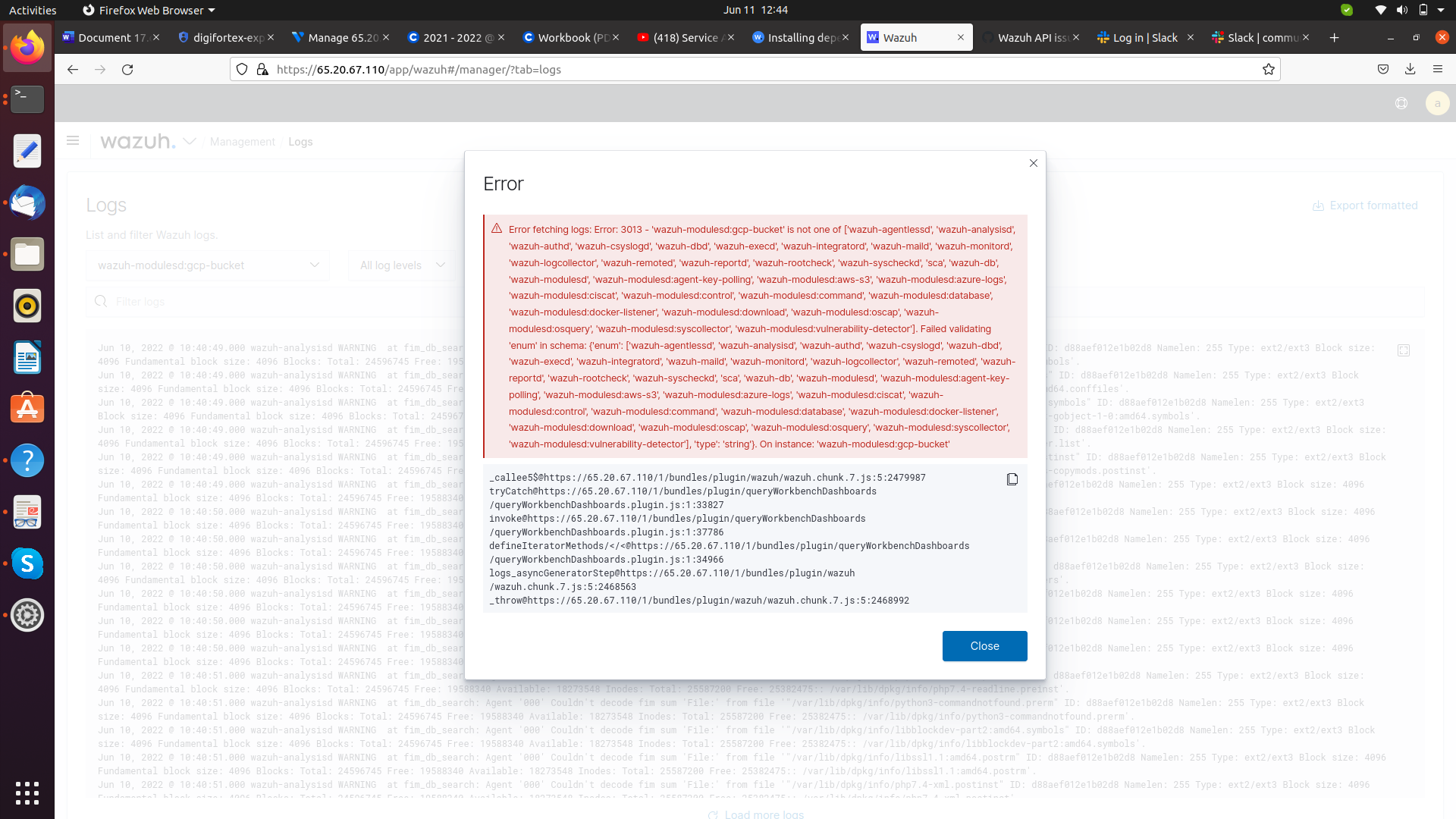 Error handling in Wazuh management logs page with `wazuh-modules:gcp-bucket` · Issue #4242 ...