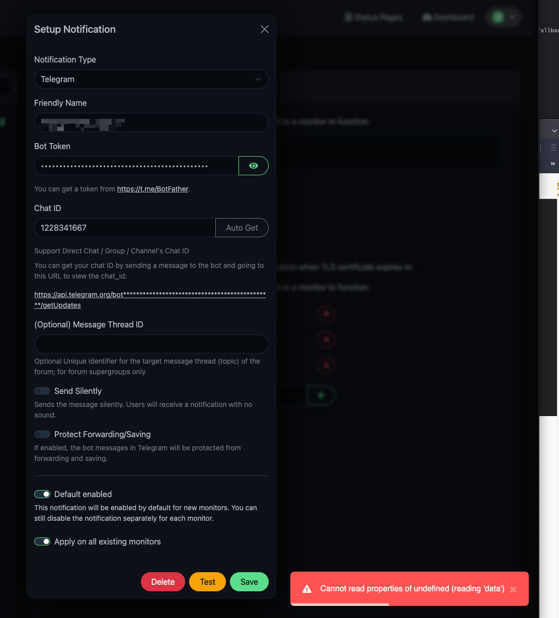 Telegram notification not working · Issue #3122 · louislam/uptime-kuma · GitHub