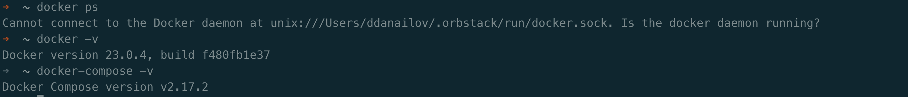 Cannot connect to the Docker daemon at unix:///Users/[local-user]/.orbstack/run/docker.sock. Is ...