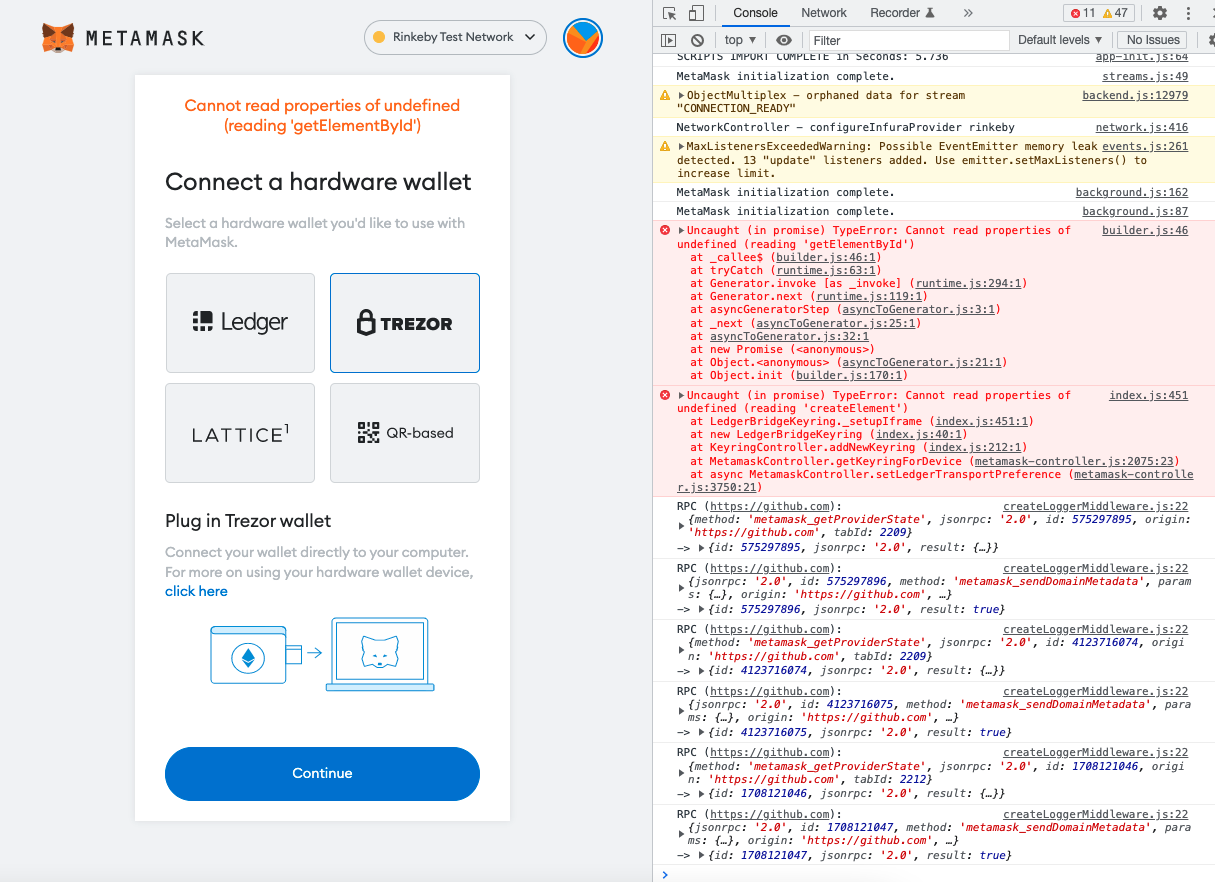 MV3: fix issue with trezor hardware wallet connection wallet · Issue #14847 · MetaMask/metamask ...