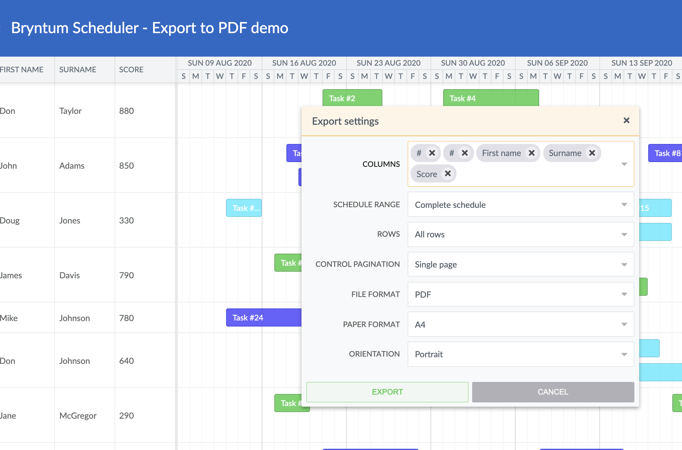 Export columns look strange in demo · Issue #1337 · bryntum/support · GitHub