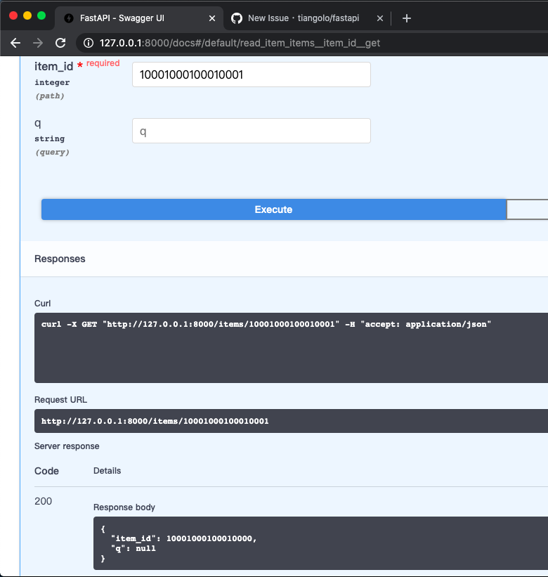 The interactive API docs interface misinterprets big integers · Issue ... The interactive API docs interface misinterprets big integers · Issue ...