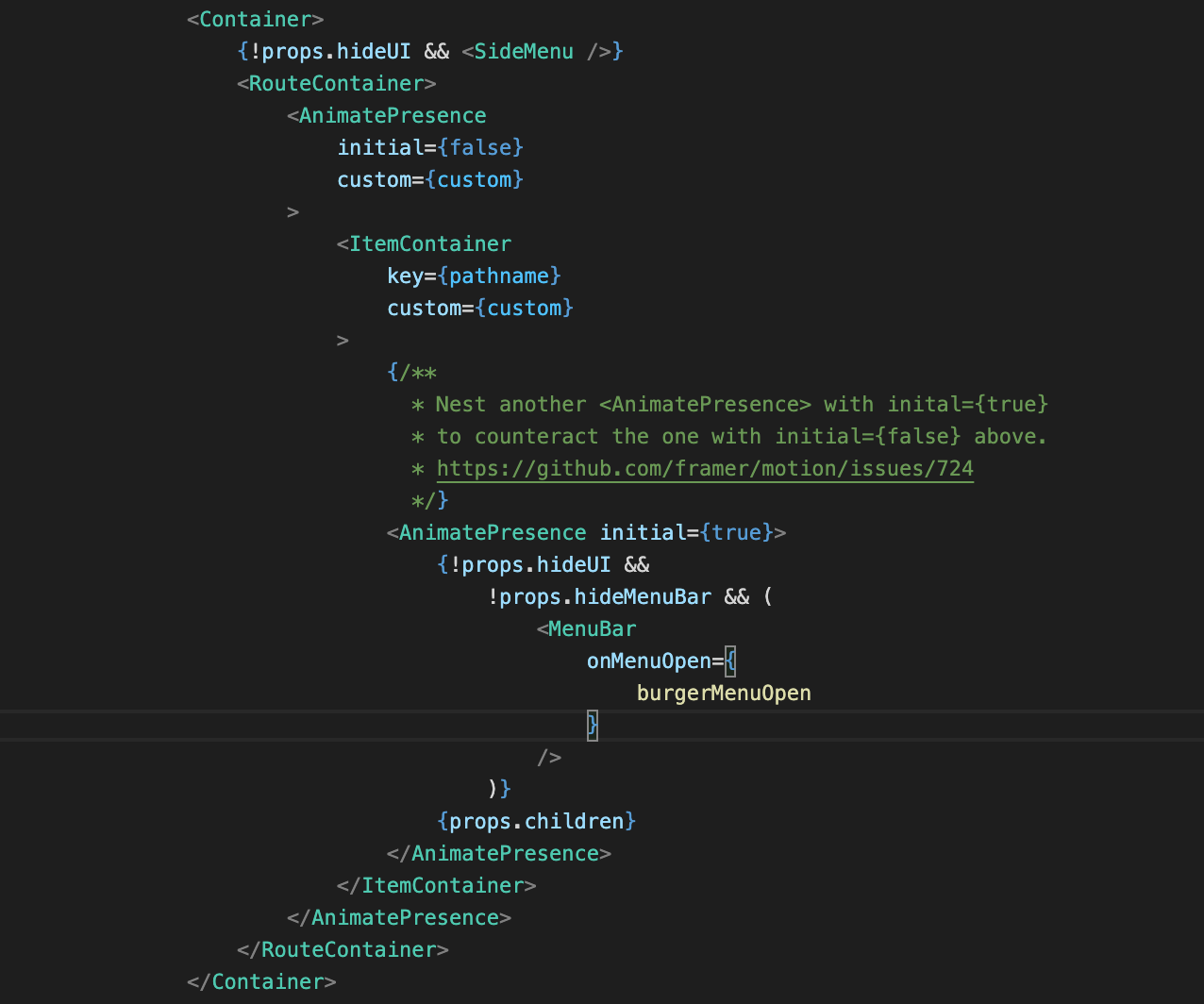 [BUG] AnimatePresence initial={false} is applied to all components below it in the render tree ...