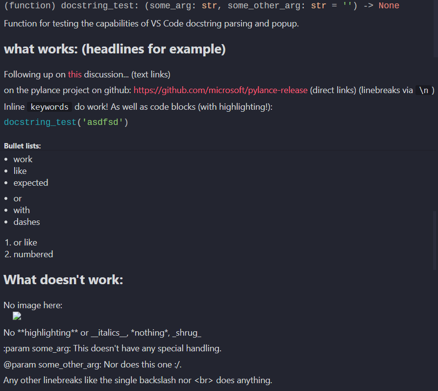 Docstring Markdown Documentation · Microsoft Pylance Release 