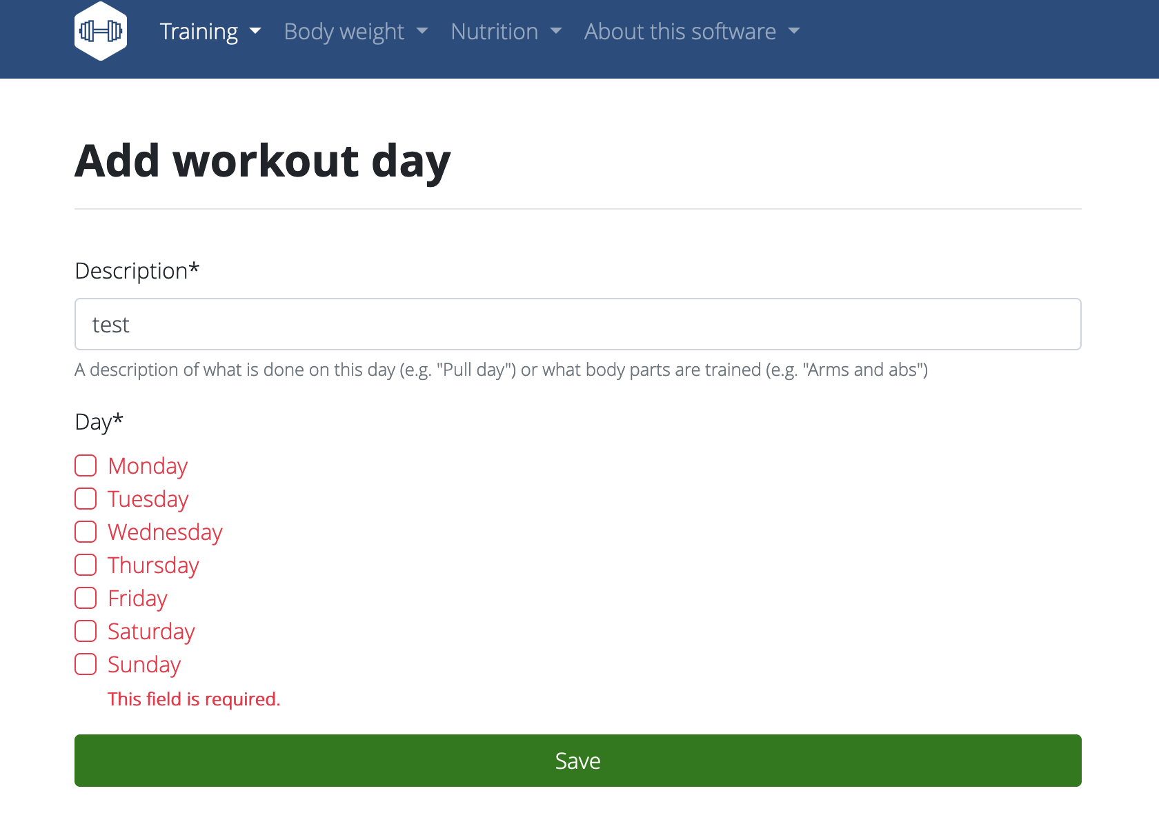 Checkboxs for weekdays on "Add exercises to this workout day" popup modal don't seem to save ...