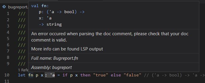 XML code comment tooltips error on extended characters (e.g., >) · Issue #1863 · ionide/ionide ...