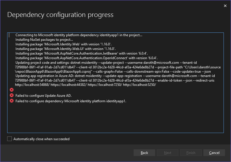 Error Adding Azure Ad Auth To Blazor Server App · Issue 1960 · Dotnetscaffolding · Github