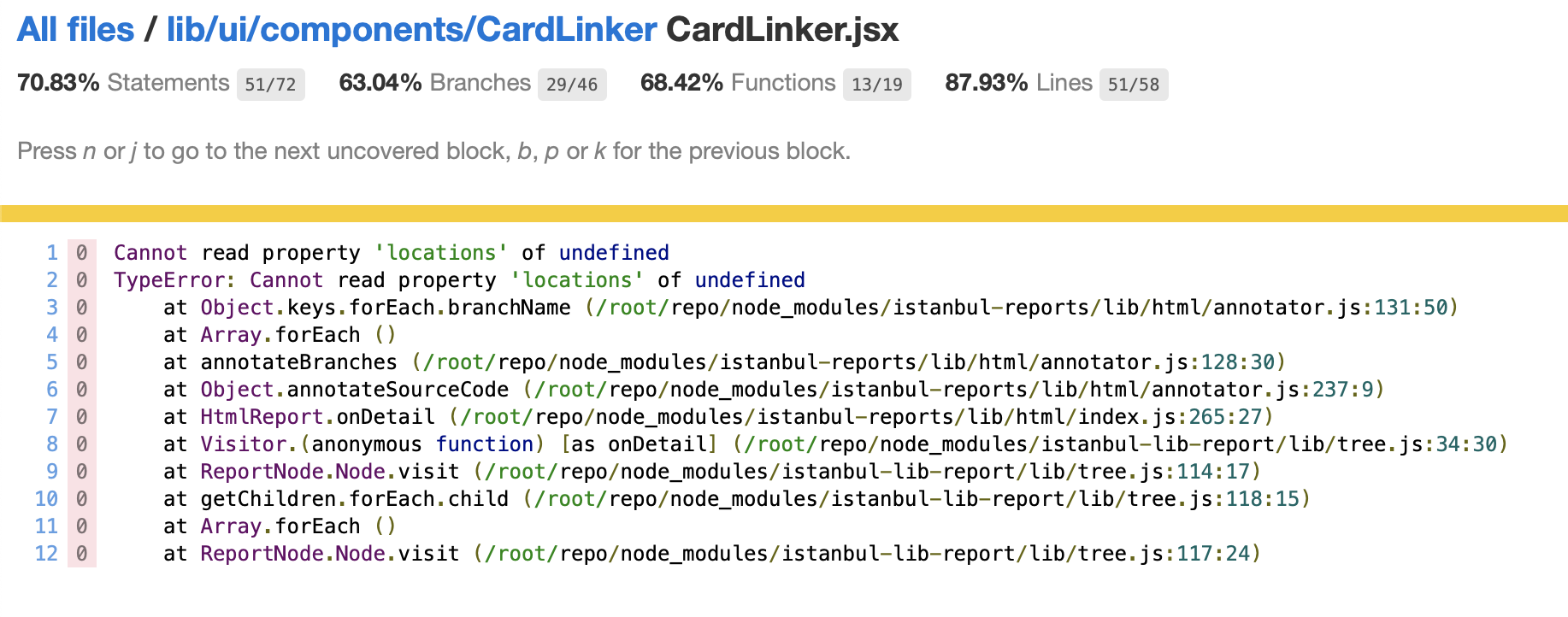 HTML reporter: Cannot read property 'locations' of undefined · Issue #413 · istanbuljs ...