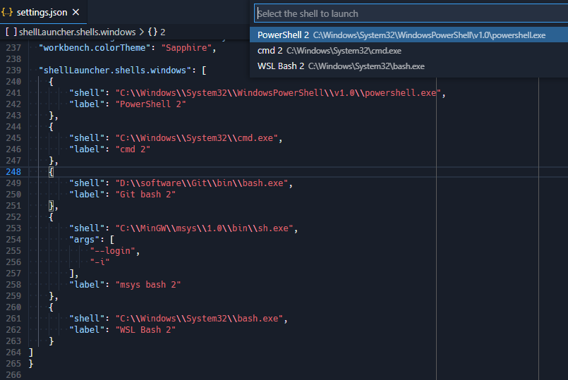 shells configured in setting.json do not display in Laucher dropdown list · Issue #60 · Tyriar ...