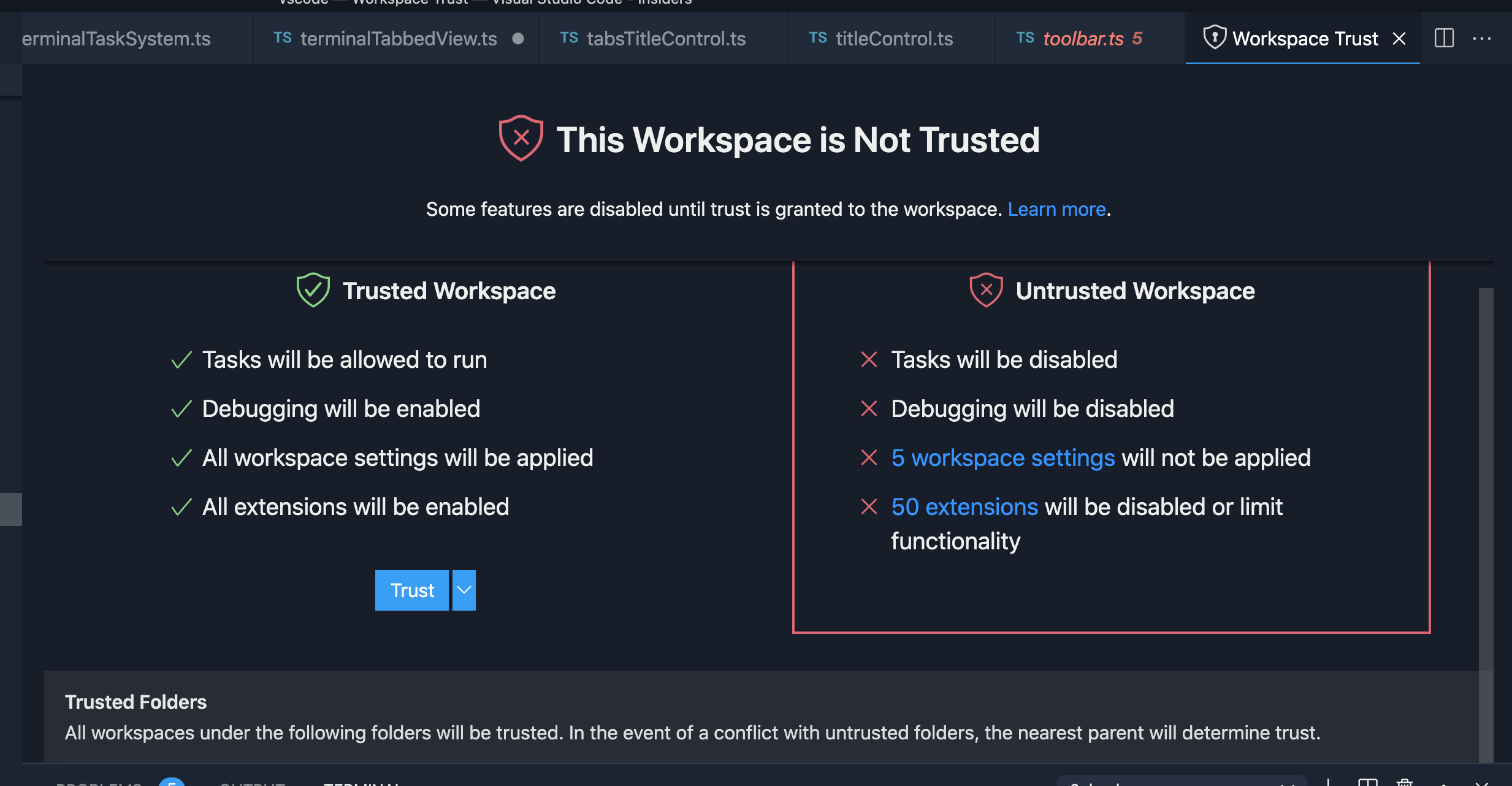 Workspace Trust No Way To Trust Folders Manually Initially · Issue 121289 · Microsoft Vscode