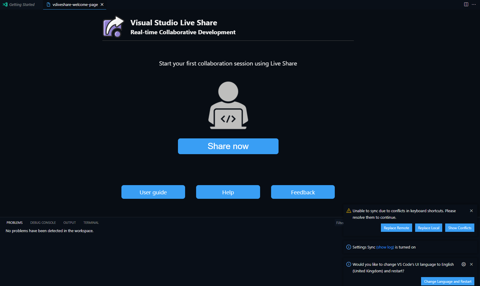 Welcome page shows on enabling settings sync on new machine · Issue #4239 · microsoft/live-share ...