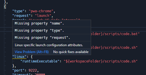 Several warnings in launch.json · Issue #129071 · microsoft/vscode · GitHub