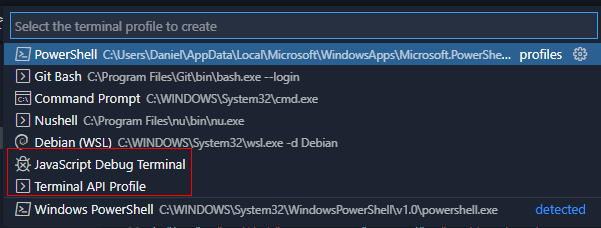 Move contributed profiles into own section when creating terminal with ...