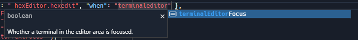 Explicit keyboard binding when clause context for "Terminal in editor ...