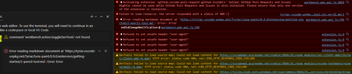 Getting started extension contribution is failing to read markdown file ...