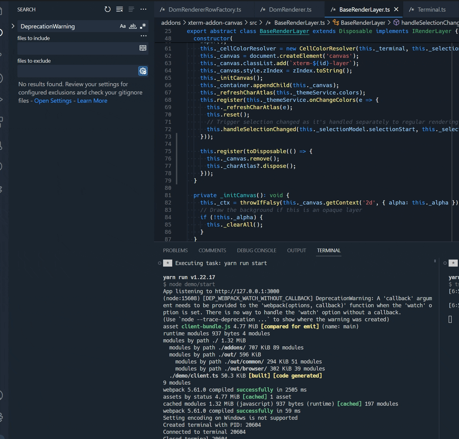 Search(Cmd + Shift + F) should auto copy terminal section when focus on ...