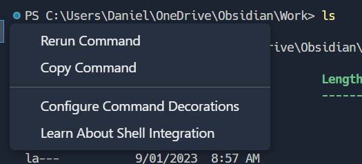 Explore having run recent command and go to recent directory in the shell integration menu ...