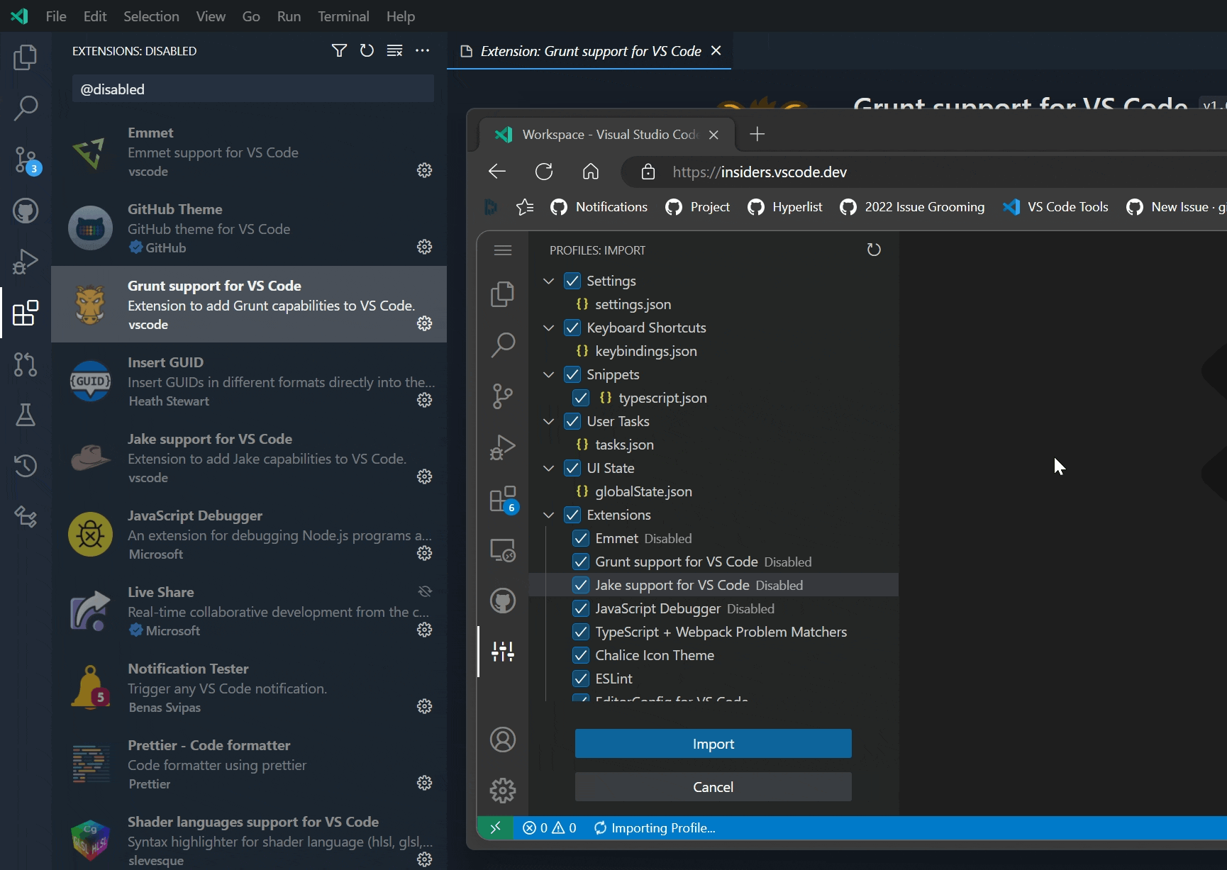Import profiles: Some extensions aren't loaded when clicked · Issue #172218 · microsoft/vscode ...