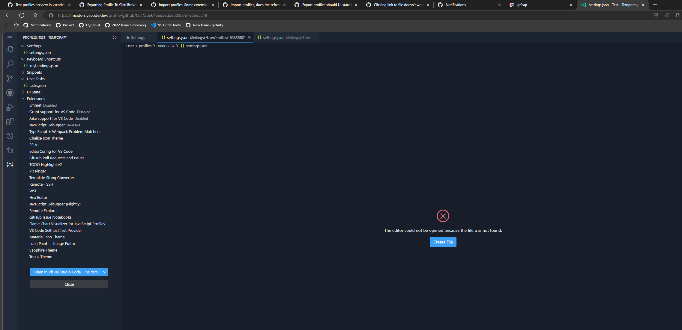 Opening a profile preview shows an error · Issue #172220 · microsoft/vscode · GitHub