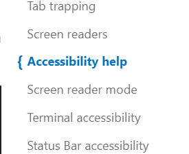 Accessible view should not be under a11y help section · Issue #6546 · microsoft/vscode-docs · GitHub