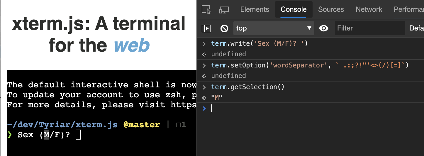 getSelection() does not return a single character selection · Issue #2617 · xtermjs/xterm.js ...