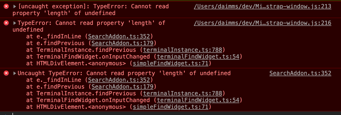 Find in terminal causes exception · Issue #90303 · microsoft/vscode ...