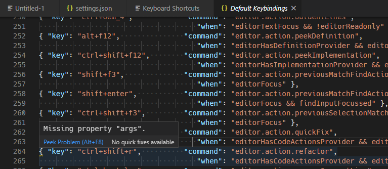 `args` do not show in default keybindings · Issue #94556 · microsoft/vscode · GitHub