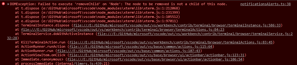 Exception when closing the terminal · Issue #97930 · microsoft/vscode ...