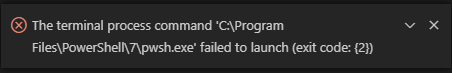 "exit code: {2}" in terminal error message when it fails to create ...