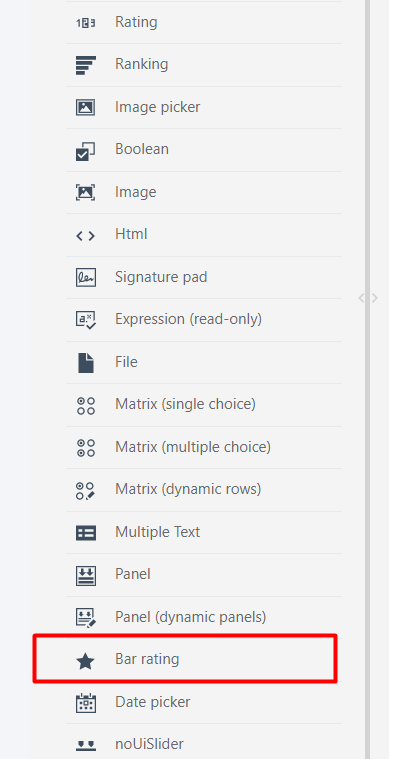 Bar rating tab in menu disappered · Issue #1327 · surveyjs/survey ...