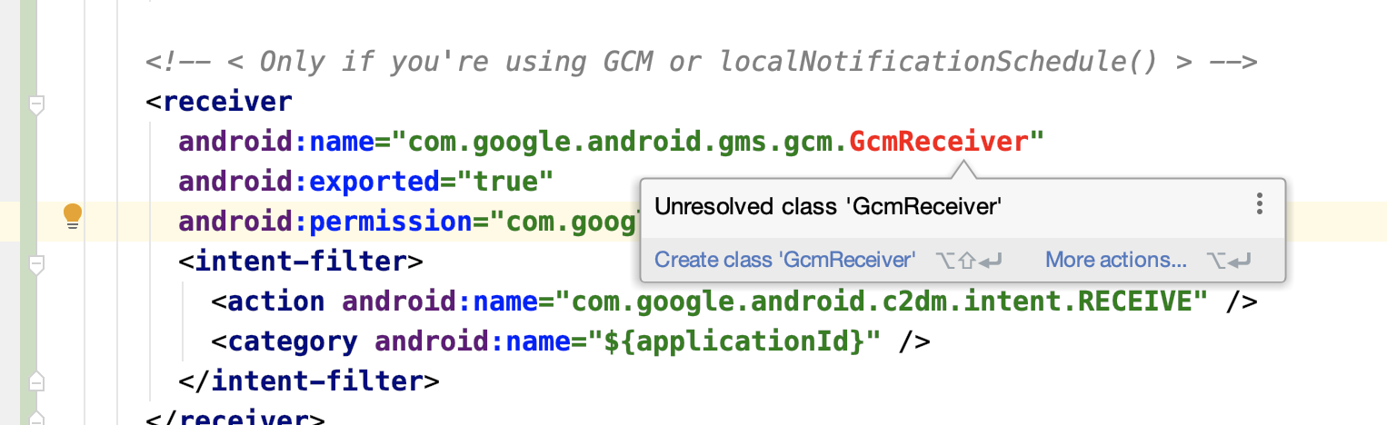 Unresolved class 'GcmReceiver' · Issue #1136 · zo0r/react-native-push-notification · GitHub