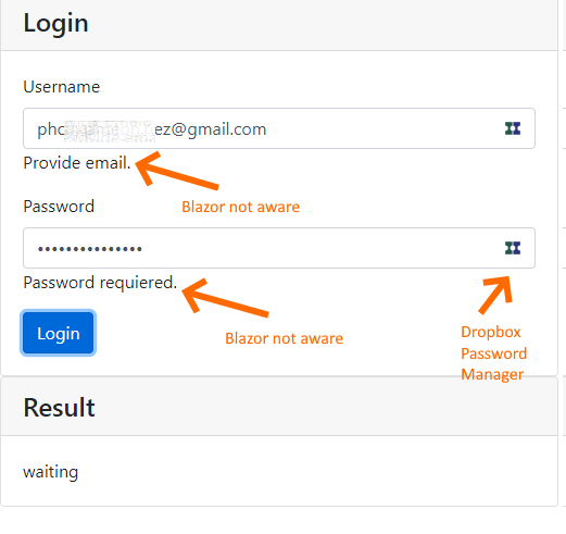 Blazor server login form doesn't see values inputted by password manager · Issue #45106 · dotnet ...