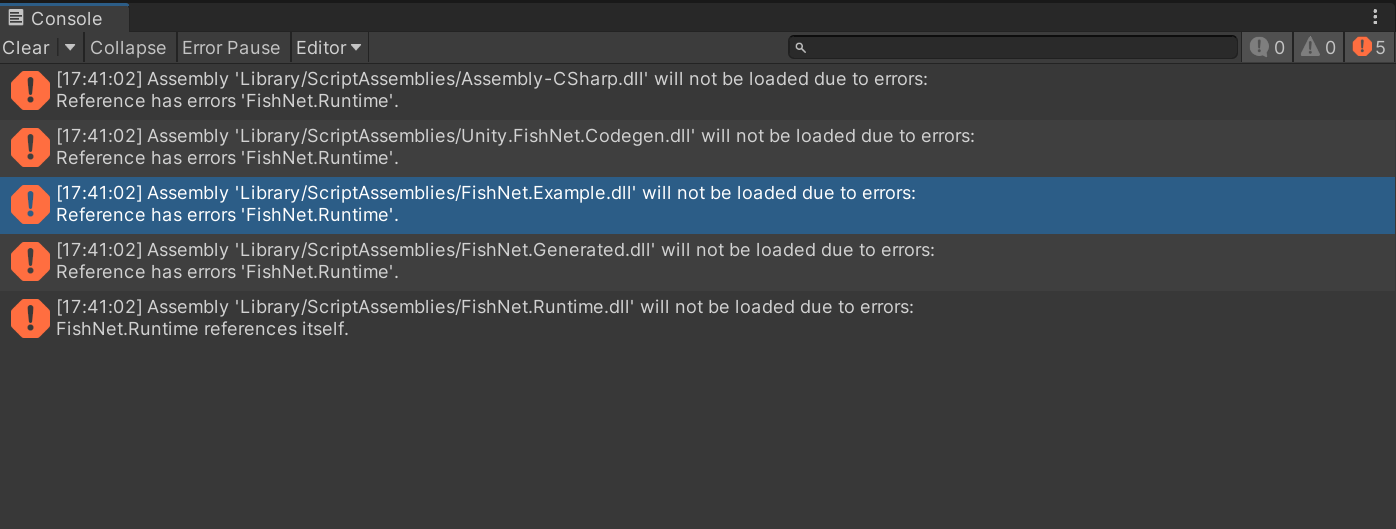 Assembly will not be loaded due to errors: Reference has errors 'FishNet.Runtime'. · Issue #156 ...