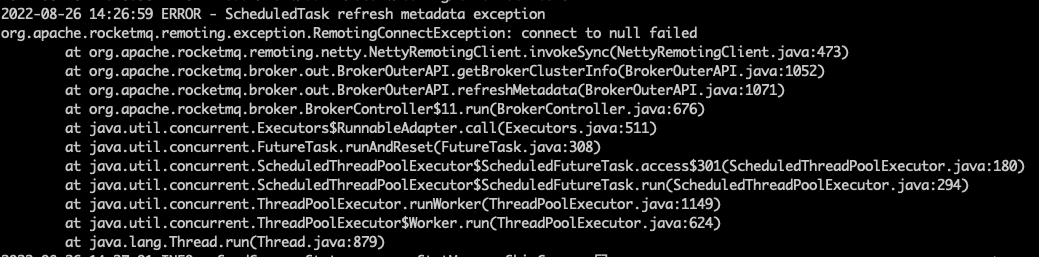 Scheduledtask Refresh Metadata Exception When Broker Start · Issue 4899 · Apache Rocketmq · Github
