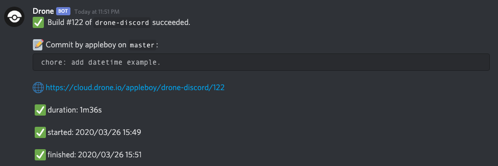 Helper datetime failing after fixing #21 · Issue #22 · appleboy/drone-discord · GitHub