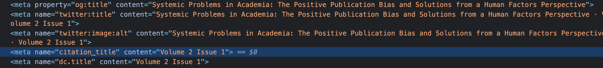 If a pub is in a collection, only the collection title ends up in the `citation_title` and `dc ...