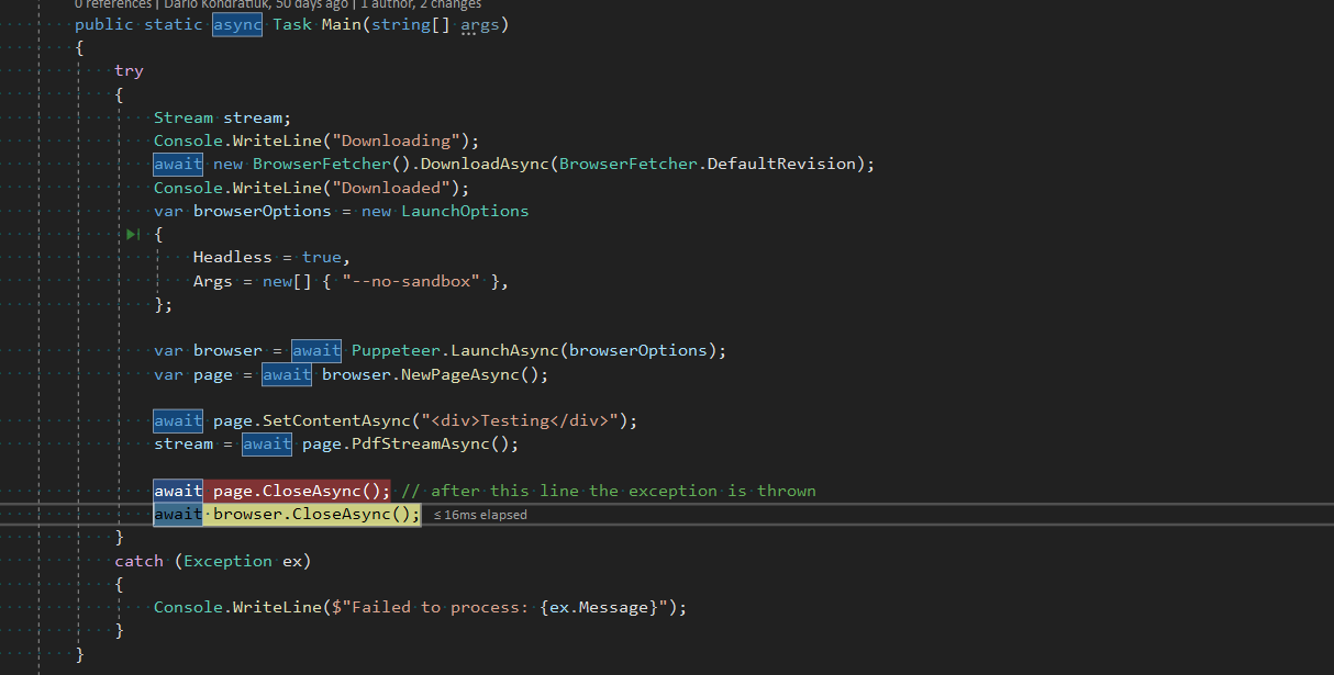 TargetClosedException after Page.CloseAsync() · Issue #1016 · hardkoded/puppeteer-sharp · GitHub