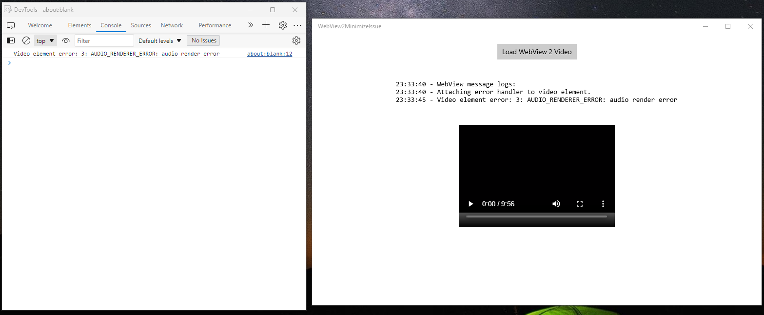 Html Video Tag Errors Out With Audiorenderererror When App Is