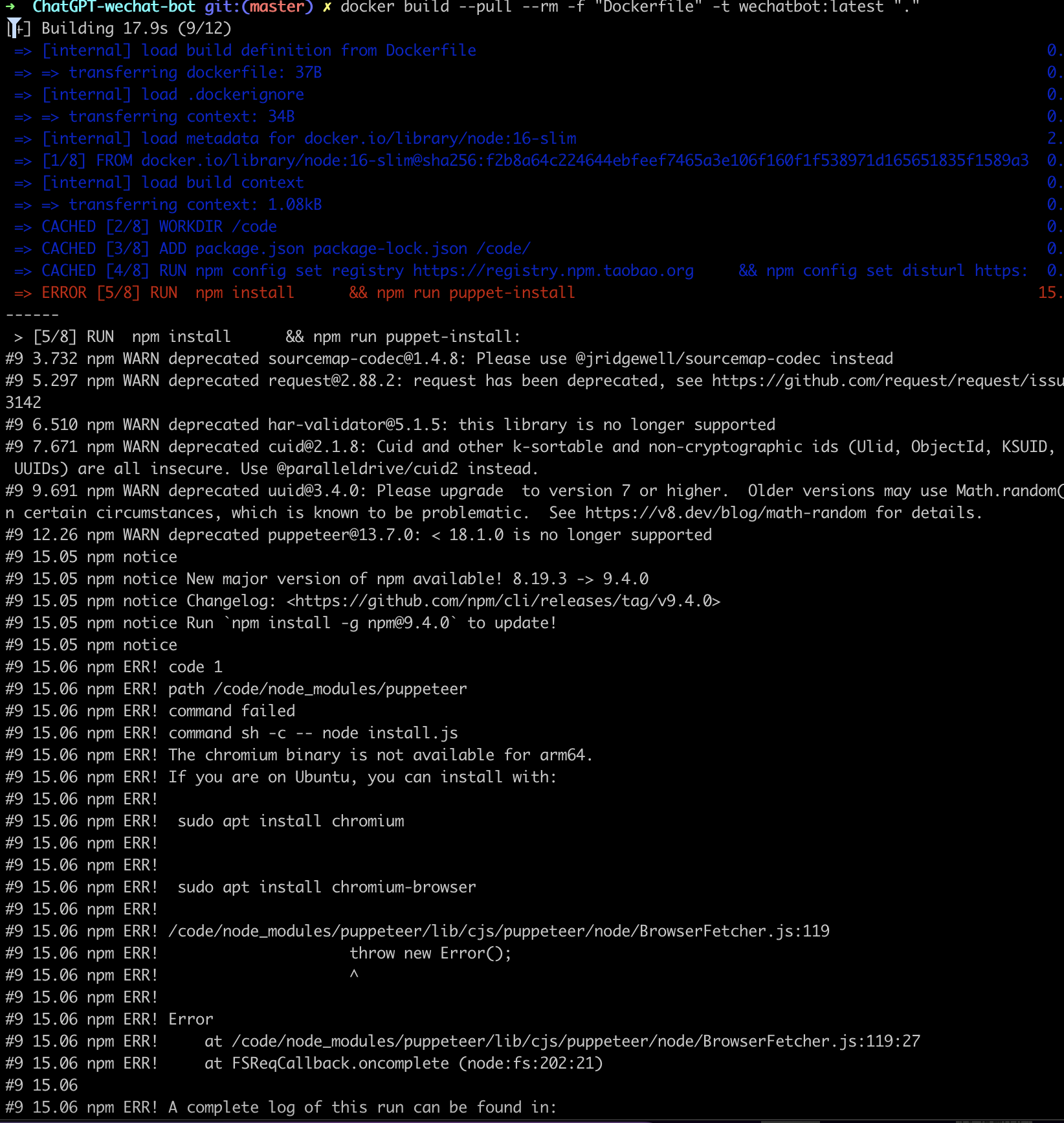 docker build --pull --rm -f "Dockerfile" -t wechatbot:latest ...
